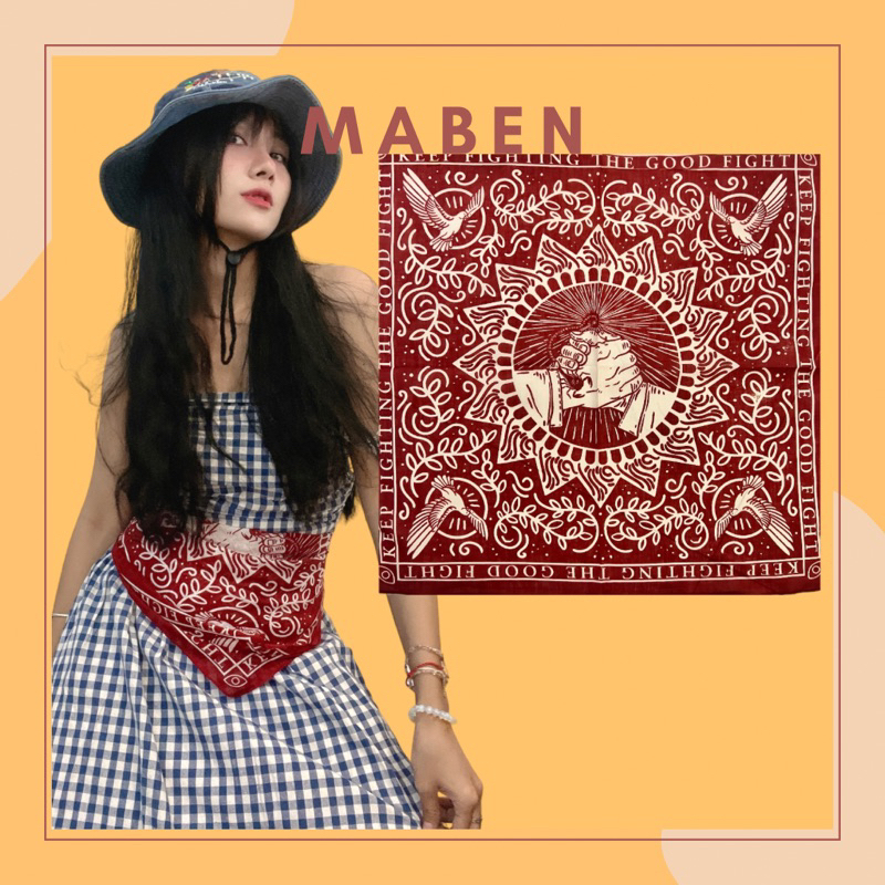Keep fighting thin red cotton bandana size 55x55cm - Maben | Shopee ...