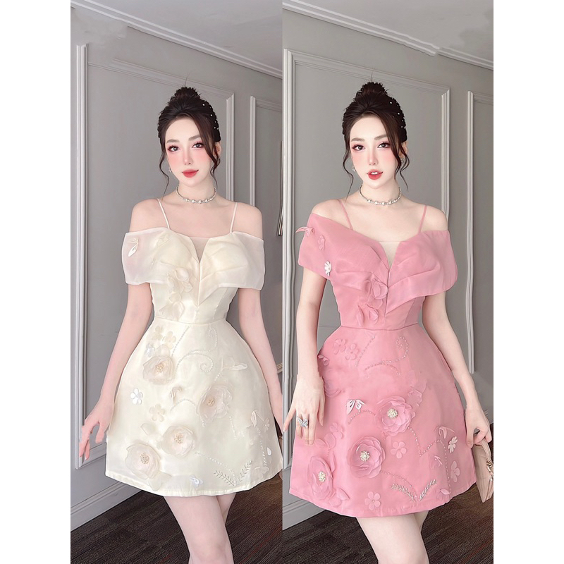 Lavy Boutique off-the-shoulder stone flower dress [Real photos + Video ...