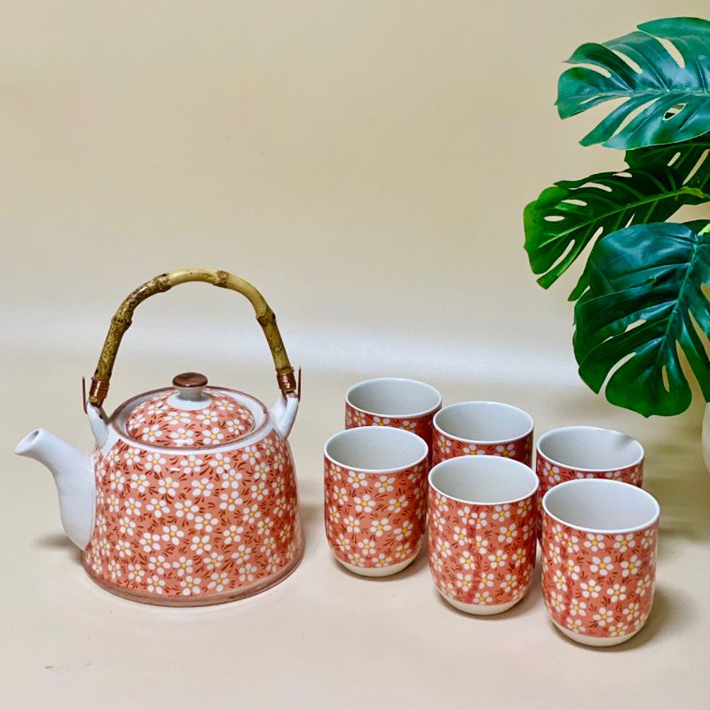 Vintae flower tea set in 3 colors with wooden tray | Shopee Philippines