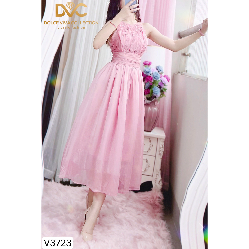 Pink DRESS WITH LONG EMBROIDERED FLOWER COLLECTION V3723 - DVC | Shopee ...