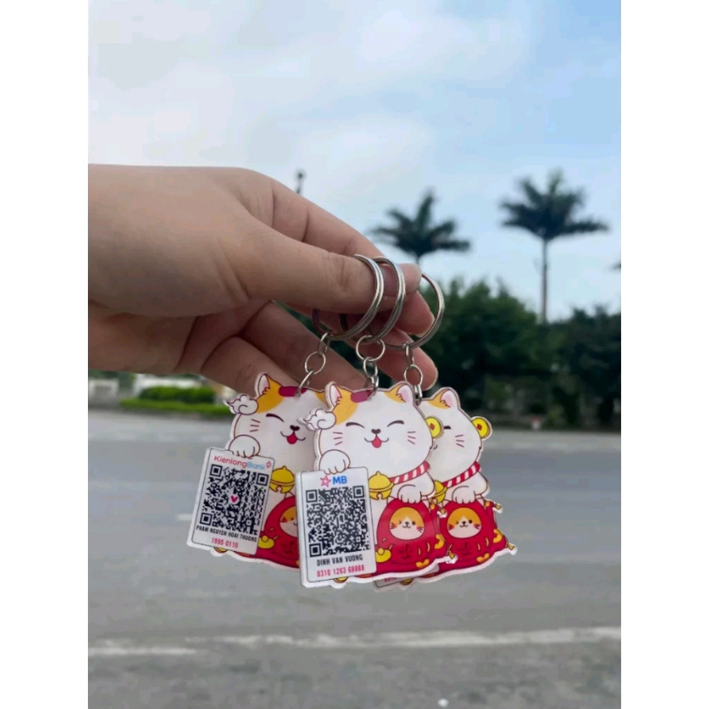 Qr CODE keychain printed with super funny lucky cat image, size 4x6 cm ...