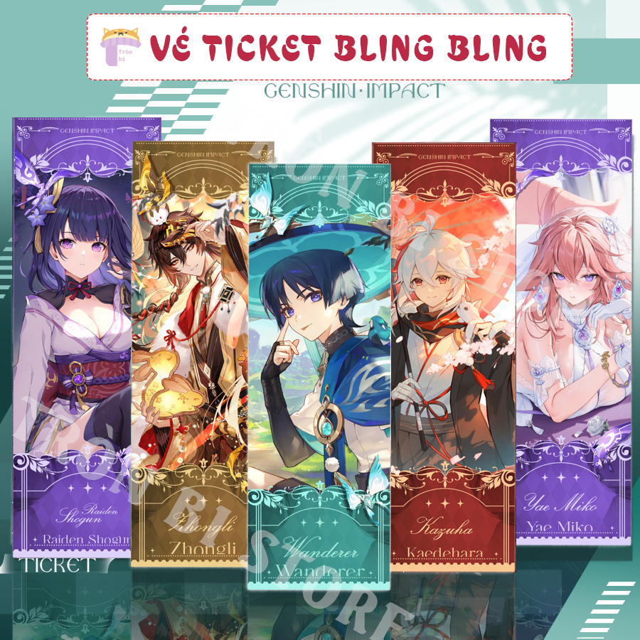 Double-sided Genshin Impact Ticket - 21x7cm Bling Bling effect Scara ...