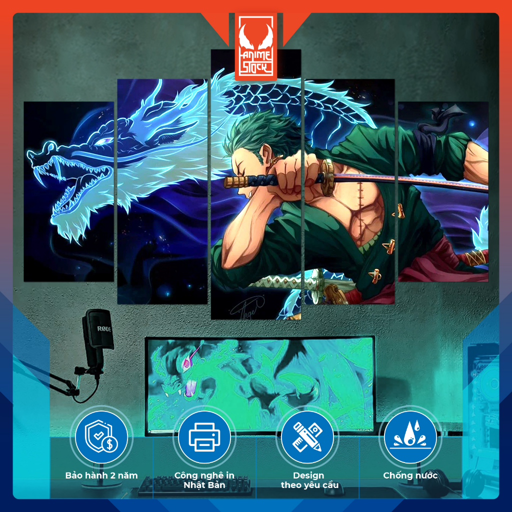 Zoro Poster, anime wall mural set of 5 waterproof canvas panels ...