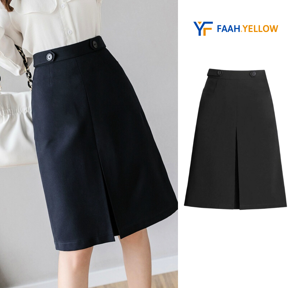 Long A-Line Office Skirt with Front Split Big Size Madela High Waist ...