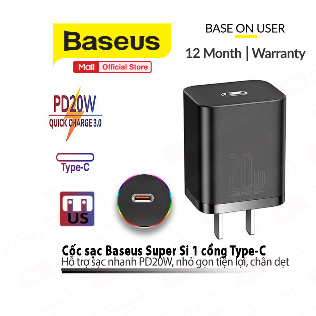 Pd20w Baseus Super Si charger, flat pin, 1 Type-C port, high quality ...
