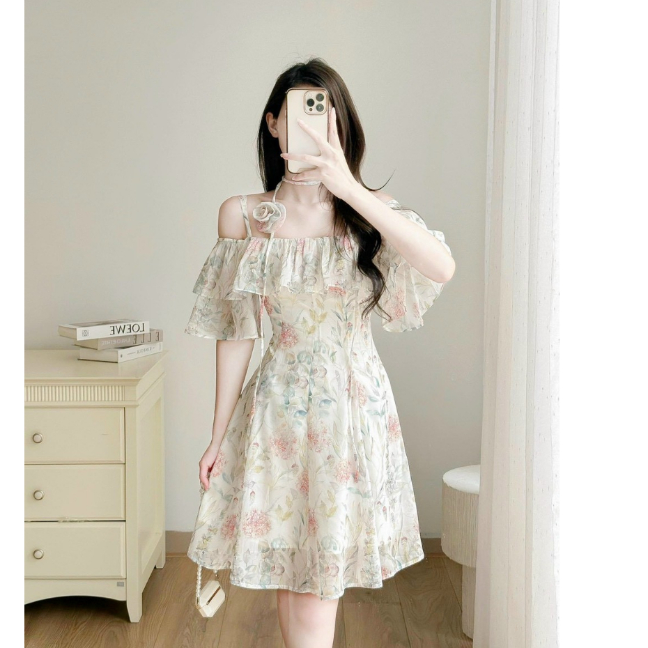 Women's Floral Chiffon Dress, Fashion Party Floral Chiffon Dress With ...