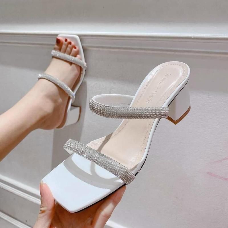 Closed sandals 32-45, 5cm high, square toe, 2 1.5cm diamond straps ...