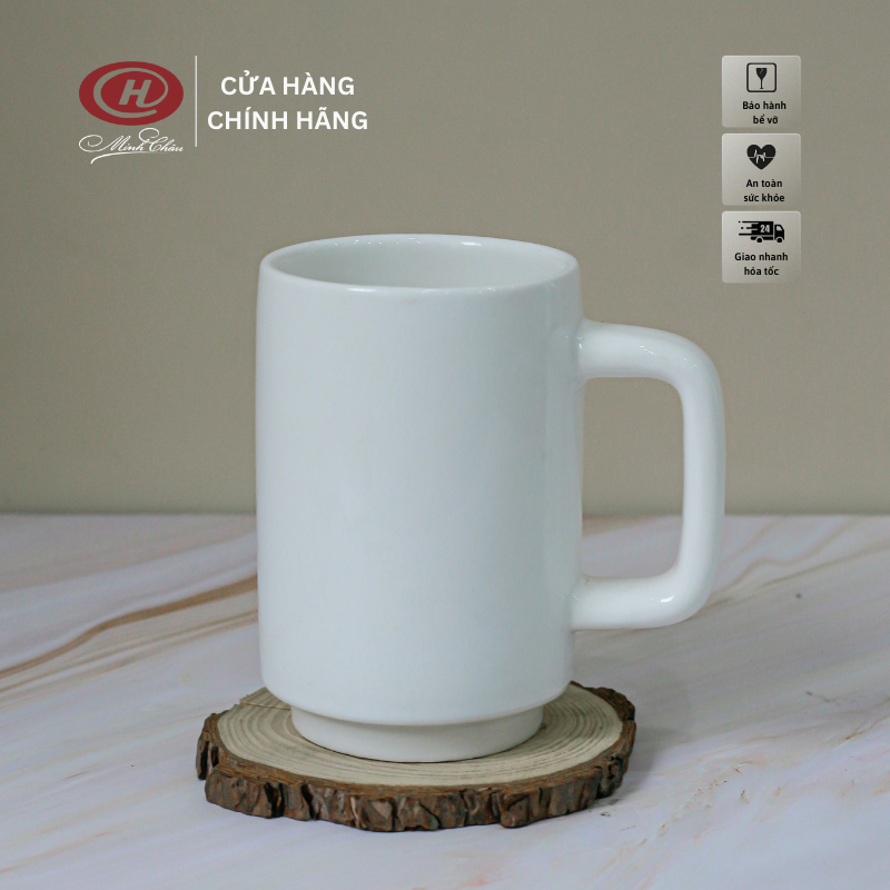 Tall Cylinder Cup with Plain White Handle 450ml - Minh Chau Porcelain ...