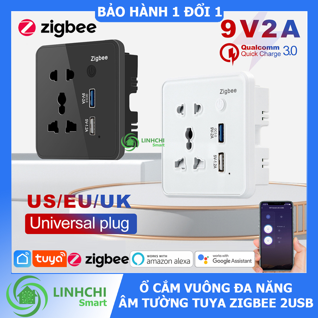Tuya Zigbee 3.0 Wall Mounted Square Power Socket with Integrated 2 Usb ...