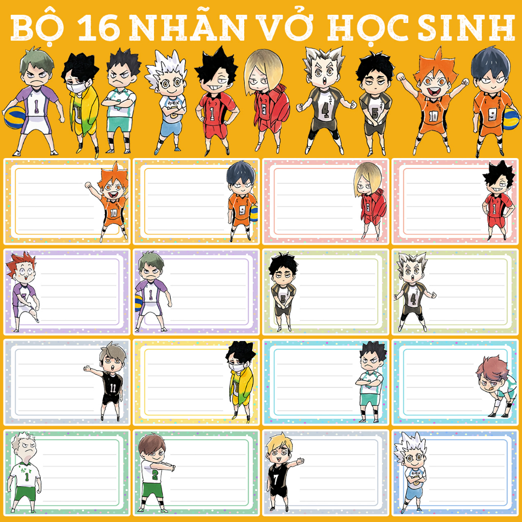 SET OF 16 HAIKYU HAIKYUU NOTEBOOK LABELS! CHIBI - TINY GIANT ITEM ...