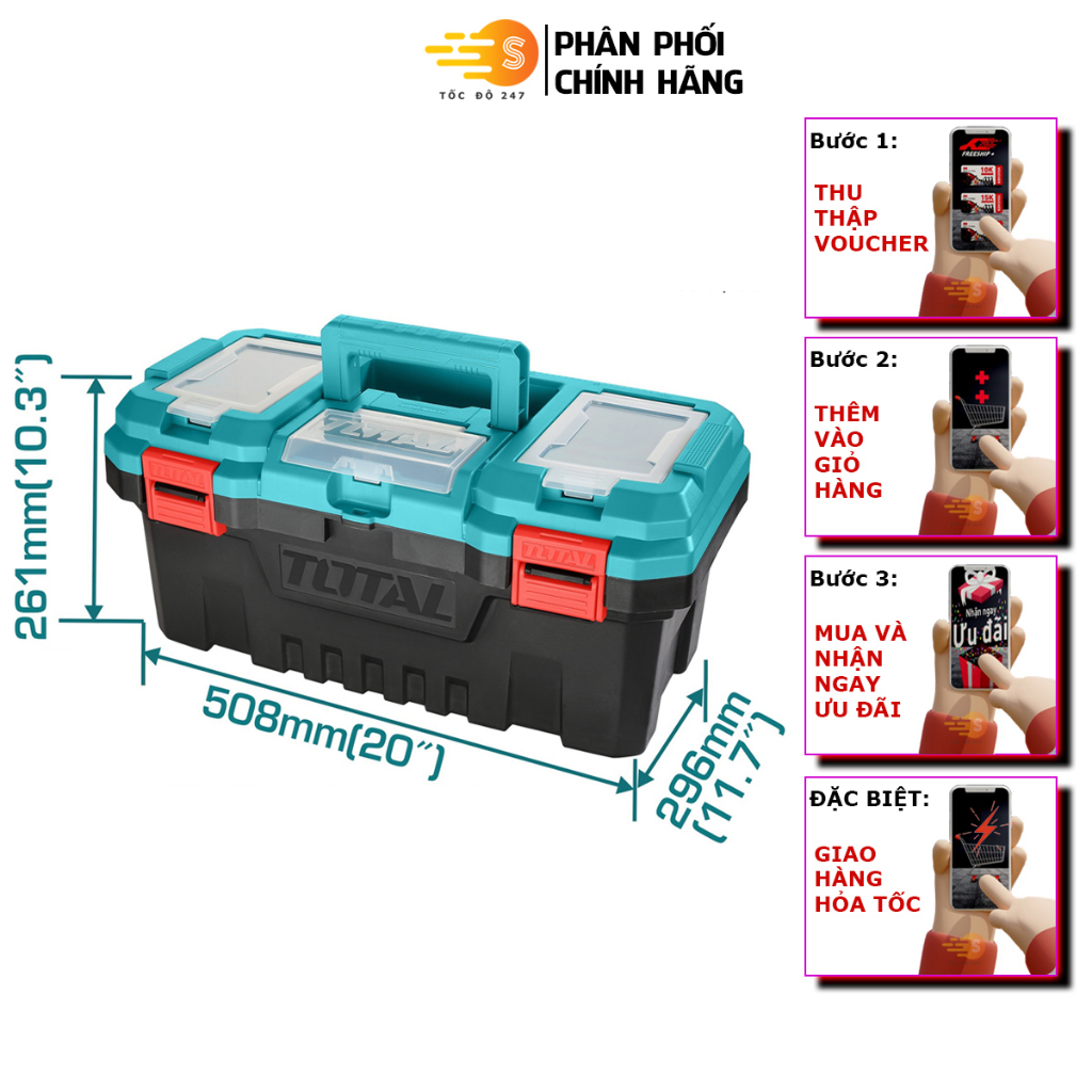 TOTAL TPBX0201 20inches plastic locking tool box - Many compartments ...