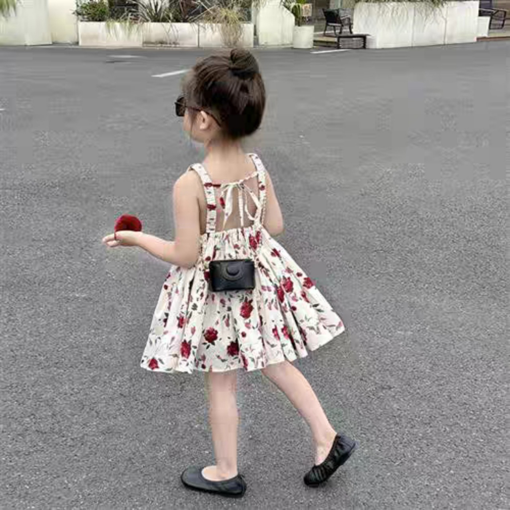 Girl's 2-strap backless dress with laces for children from 0-5 years ...