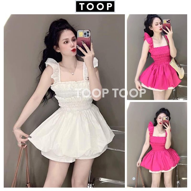 Set of ruffled butterfly sleeves top and high-waisted women's shorts ...