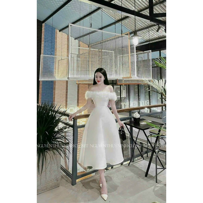 Women's Fashion Dress To Wear To A Party With Fur Low-Shoulder Party ...