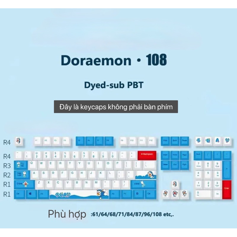 Keycaps doraemon mechanical keyboard 108 keys cherry profile | Shopee ...