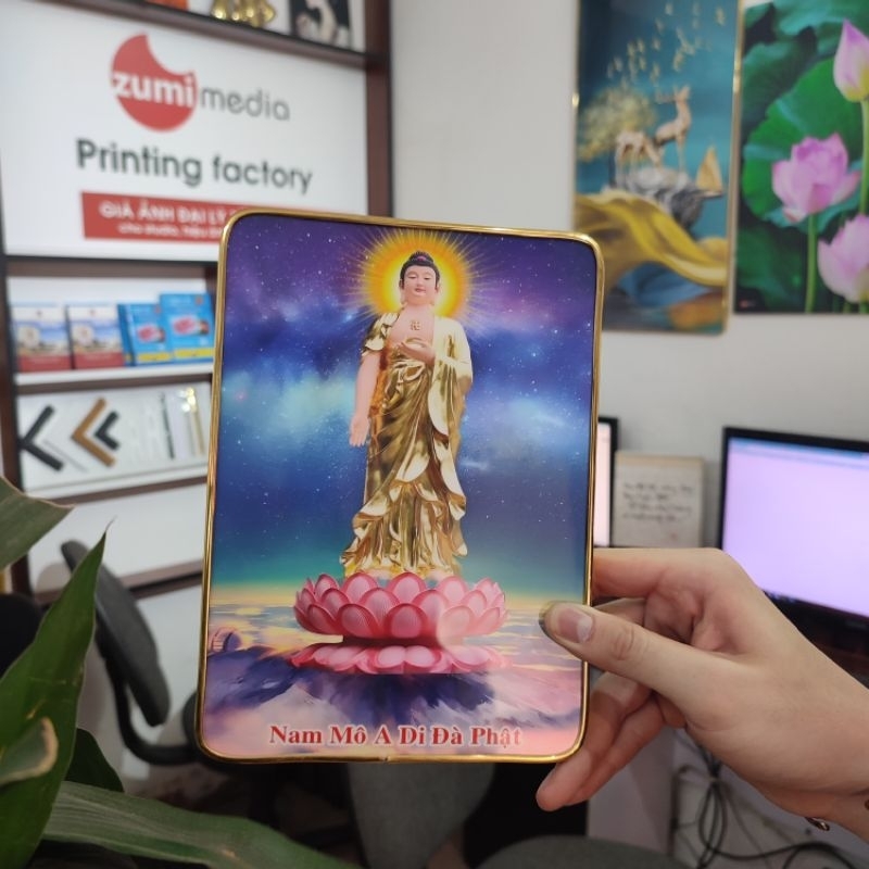 Picture of standing Amitabha Buddha, mirrored wood for table | Shopee ...