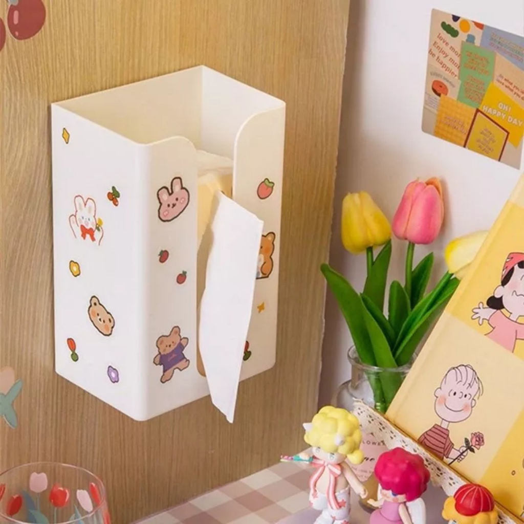 Rectangular wallpaper tissue box with cute stickers to decorate study ...