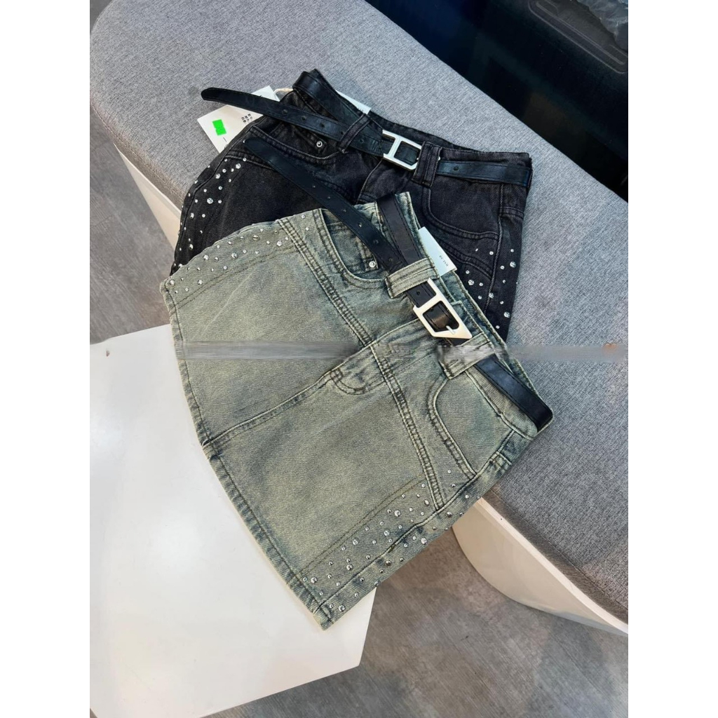 Mini short skirt jeans jeans jeans with ribbed stones with HiNa belt ...