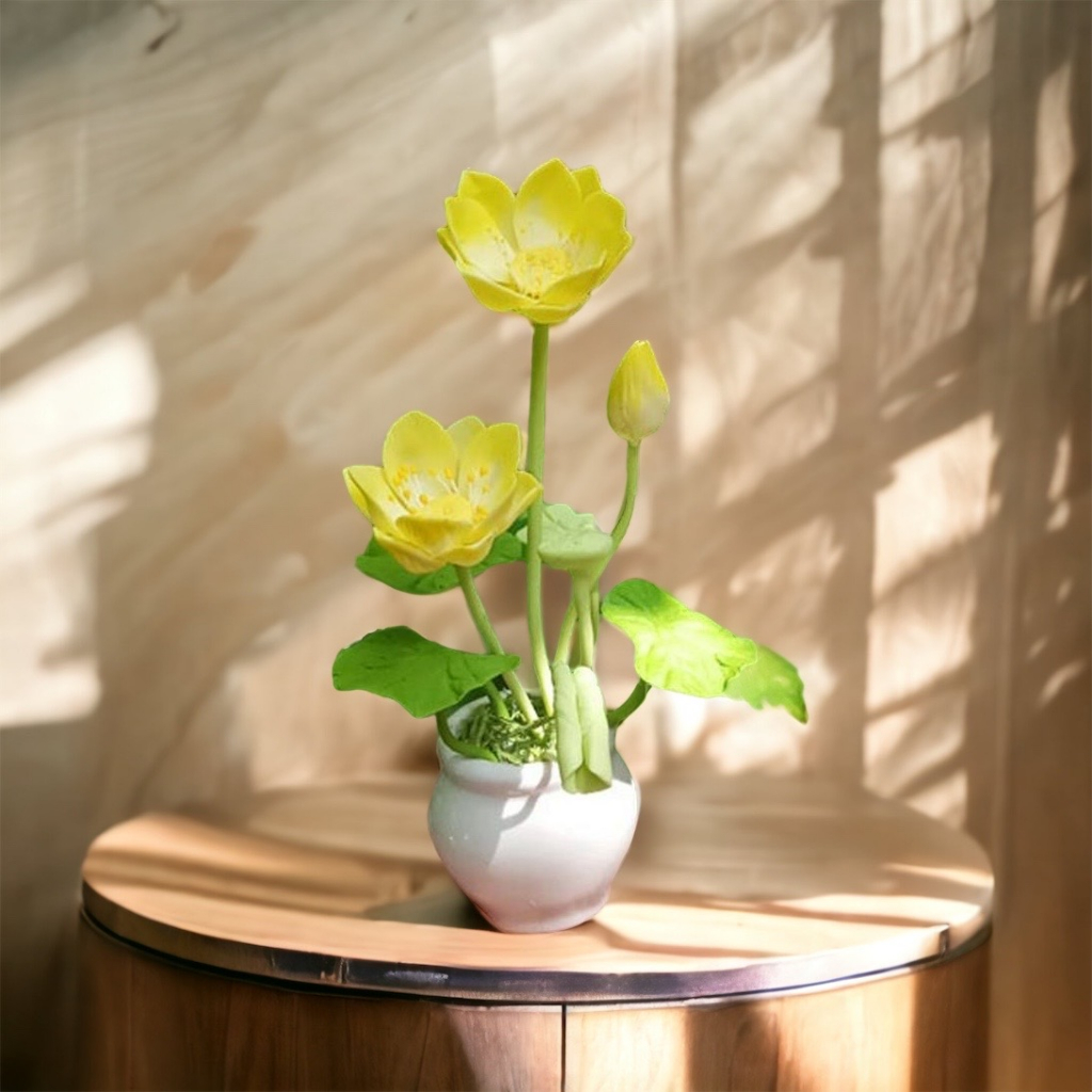 Mini feng shui golden lotus flower pot for office desk decoration ...