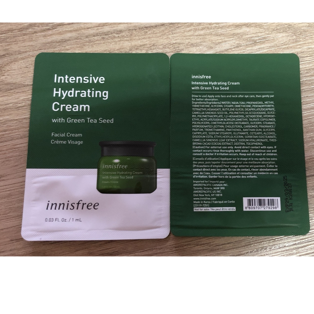 [AUTH 1000%] Sample of Innisfree Intensive hydrating Cream with Green ...