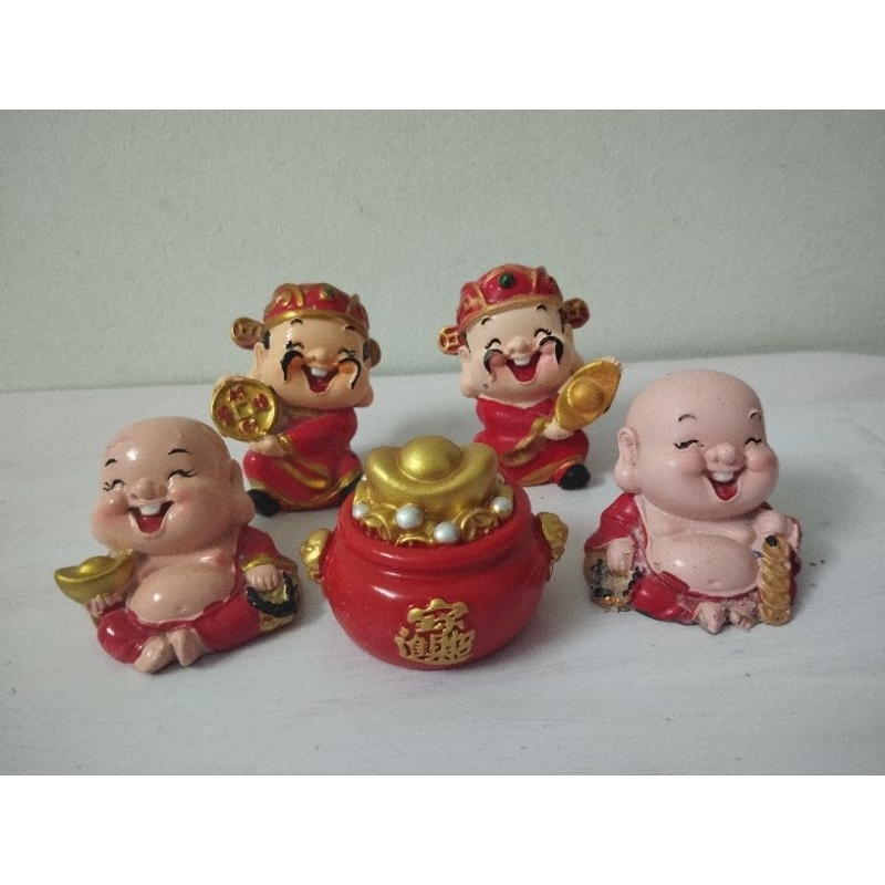 Set of 5 gods of wealth ingots with gold pots - - God of wealth and ...