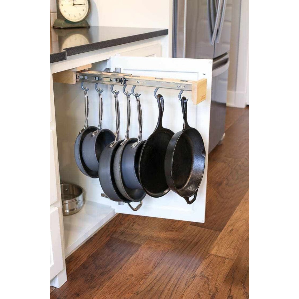 Pot and pan hanging shelves installed under the kitchen cabinet, multi ...