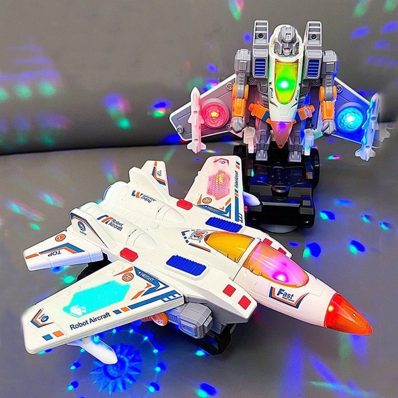 Large fighter plane toy that transforms robot to avoid obstacles, black ...