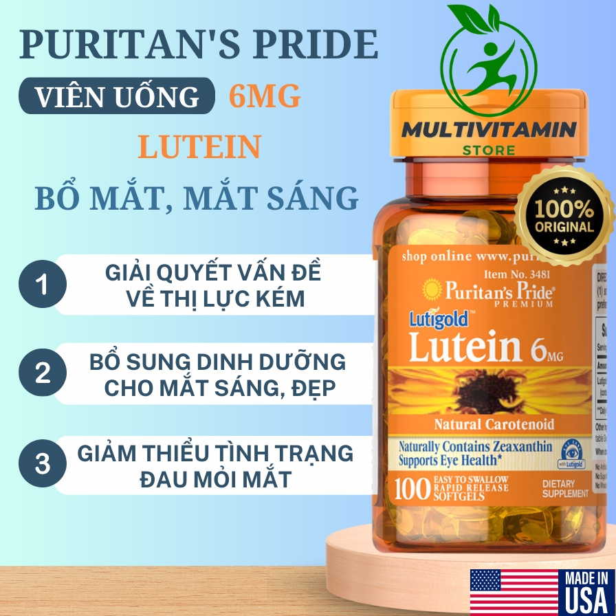 Multivitamin Store - Puritan's Pride Lutigold Lutein 6mg 100 Tablets to ...