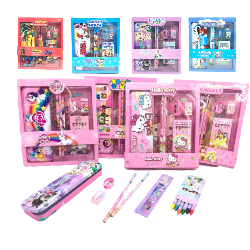 School Kit 7 Piece Includes Pen Box, Pencil, Crayon, Ruler, Cartoon ...