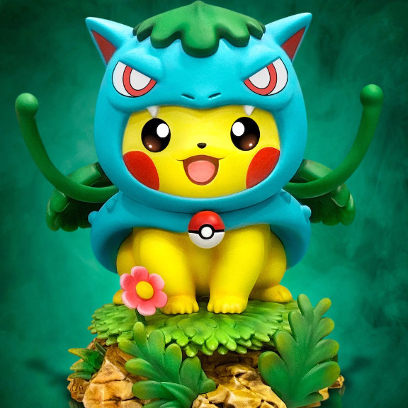Pokemon gapcha model Chibi Pikachu wearing Fushigidane Magical Frog ...