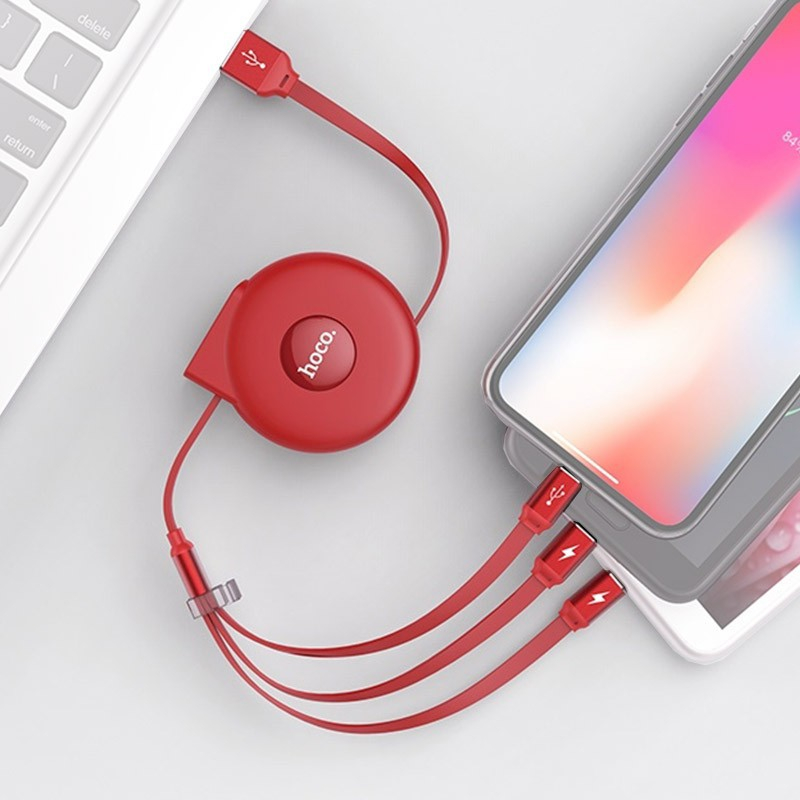 HOCO U50 3-Head Charging Cable U50 Convenient Drawstring Micro-IPhone ...