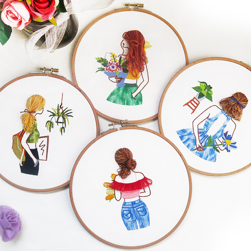 DIY embroidery Kit of cute girl (20cm embroidery frame) | Shopee ...