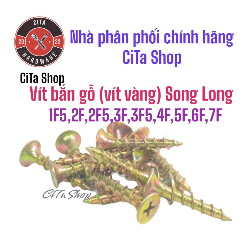 Wood Screws (Golden Screws) Song Long 1F5, 2F, 2F5, 3F, 3F5, 4F, 5F, 6F, 7F (Genuine Vietnamese ...