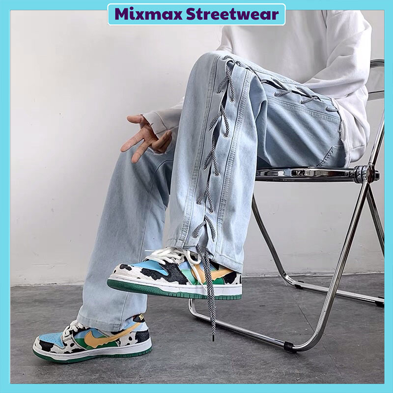 Super cool hiphop Ulzzang wide-leg knit jeans with elastic waist ...