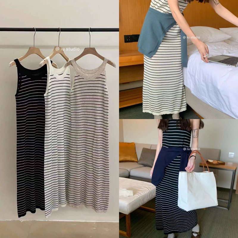 Horizontal striped halter neck woven wool dress (ACTUAL PHOTOS INCLUDED ...