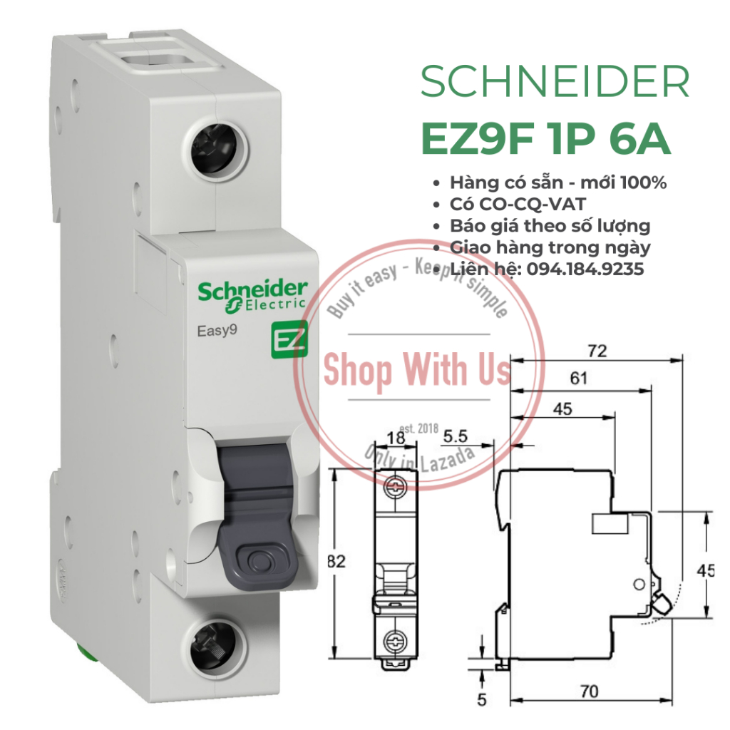 Ez9f34106 - Easy9 miniature circuit breaker- 1P - 6A - Aptomat CB Schneider MCB EZ9F 1P 6A 4.5kA ...