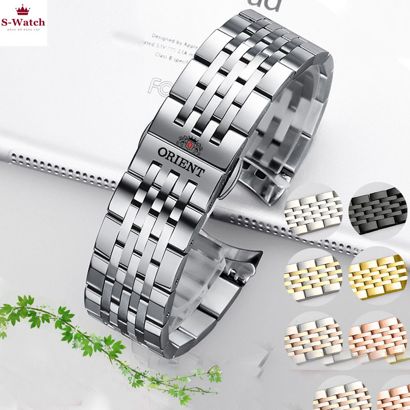 Orient 7-eye Metal Watch Strap with Push-Up Buckle and Slim Ear [6 ...