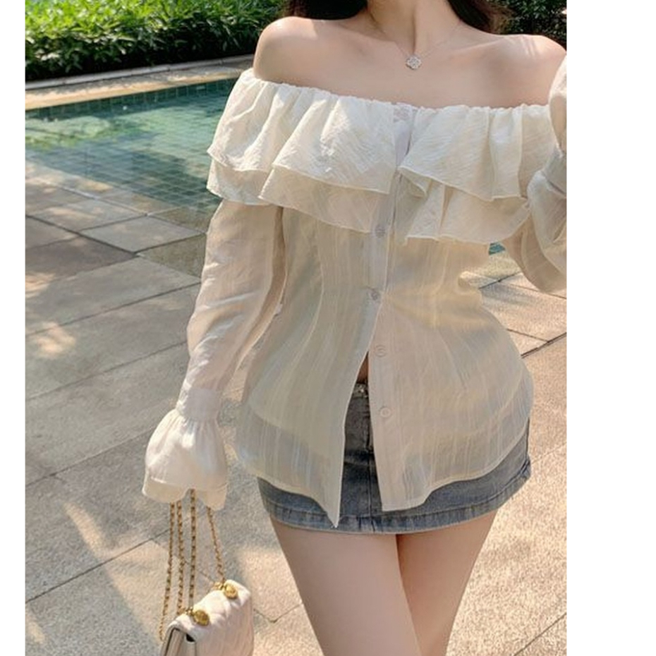 BARE_Women's Off-the-Shoulder Blouse with Short Sleeves, Long Sleeves ...