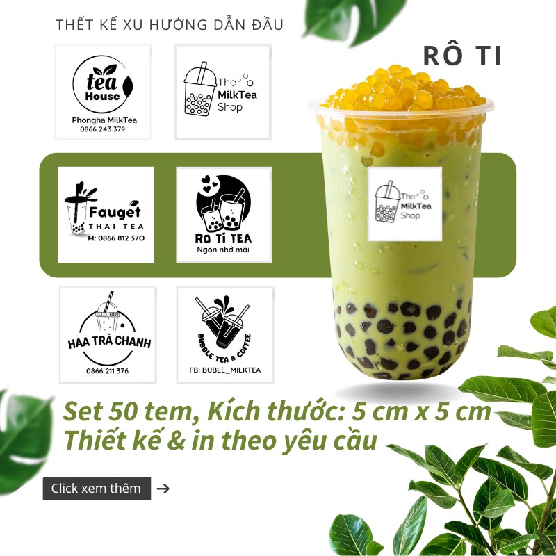 Set of 50 Milk tea bottle stickers Stickers for lemon tea cups and jars ...
