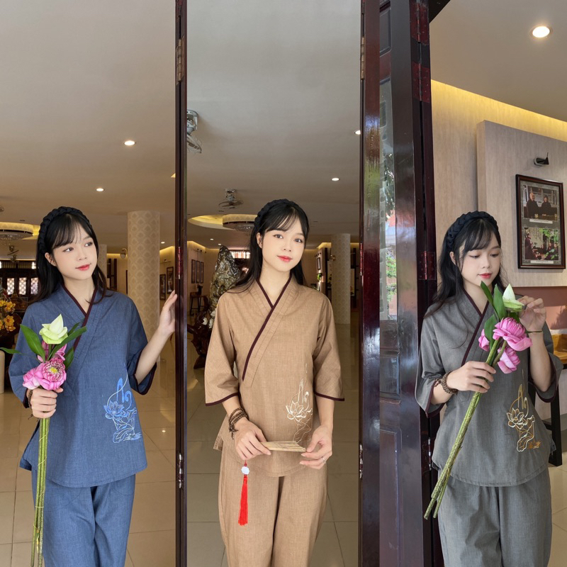 Slanted embroidered bow tie, simple blue outfit set for going to temple ...