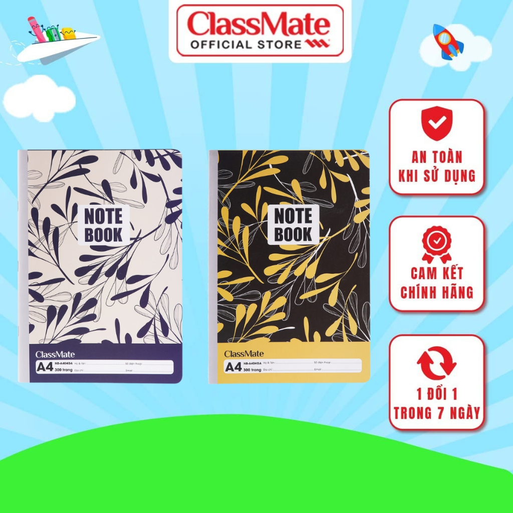 A4 CLASSMATE Notebook 300 Pages, Neutral Color Floral Design, Smooth ...