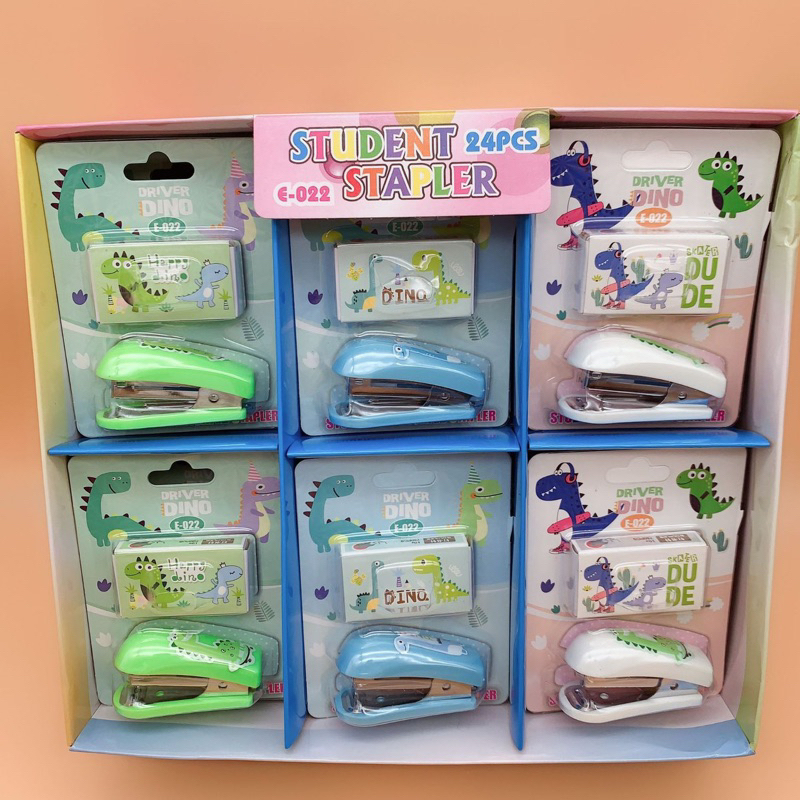 Cute dinosaur-shaped mini stapler set (Including 1 mini stapler + 1 box ...