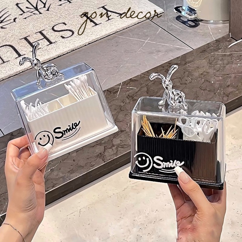 Luxury Style 2-compartment Cotton Swabs and Toothpicks Box in Bunny ...