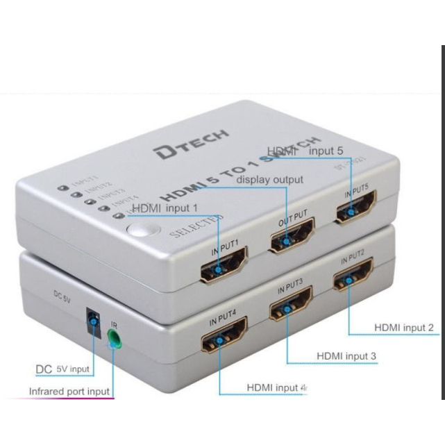 Dtech DT-7021 5-in-1-out HDMI combiner with control | Shopee Philippines