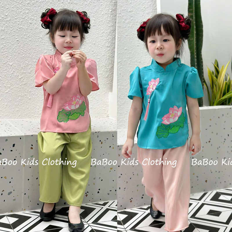 Baboo Kids Innovative Ba Set for Girls Embroidered with Lotus Flowers ...