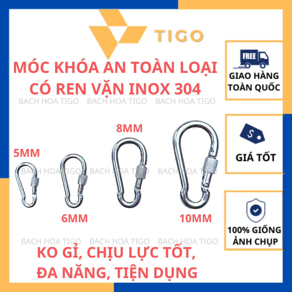 304 Stainless Steel Threaded Safety Keychain Sizes 5mm, 6mm, 8mm,10mm ...