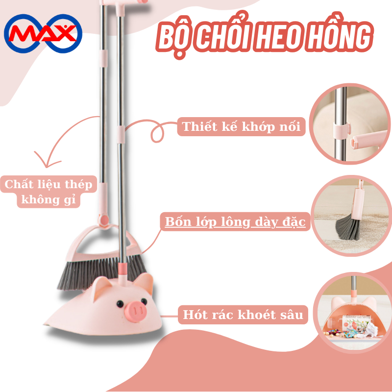 Cute pink pig dustpan broom set with 45 degree folding design to sweep ...