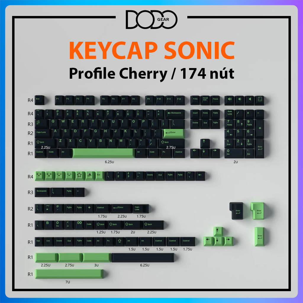 Wave Sonic keycap 174 cherry profile buttons high quality PBT plastic ...