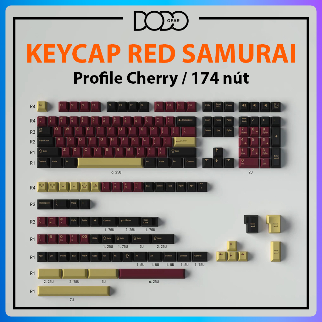 Keycap Red Samurai 174 Button profile cherry PBT Premium double shot ...