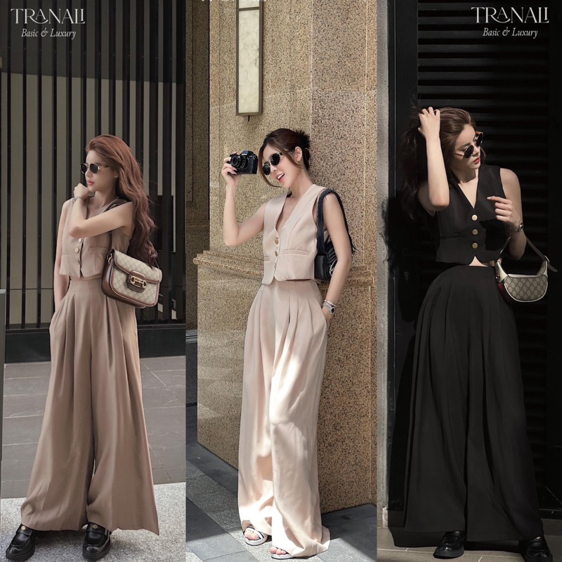[S2.423] Crotop Gile Set with Korean Style Wide Leg Pants in 3 Colors ...